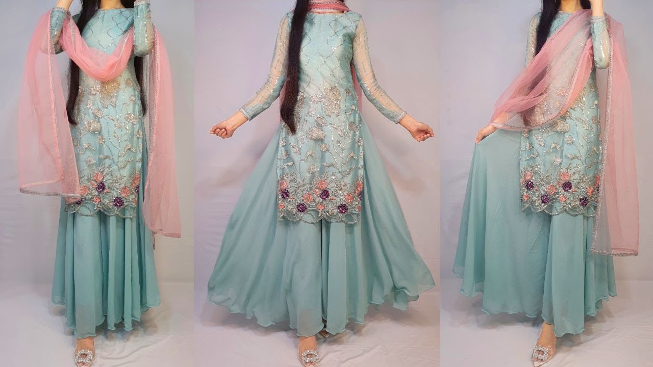 Stylish kurti with umbrella circle plazo cutting and stitching/ Circle ...