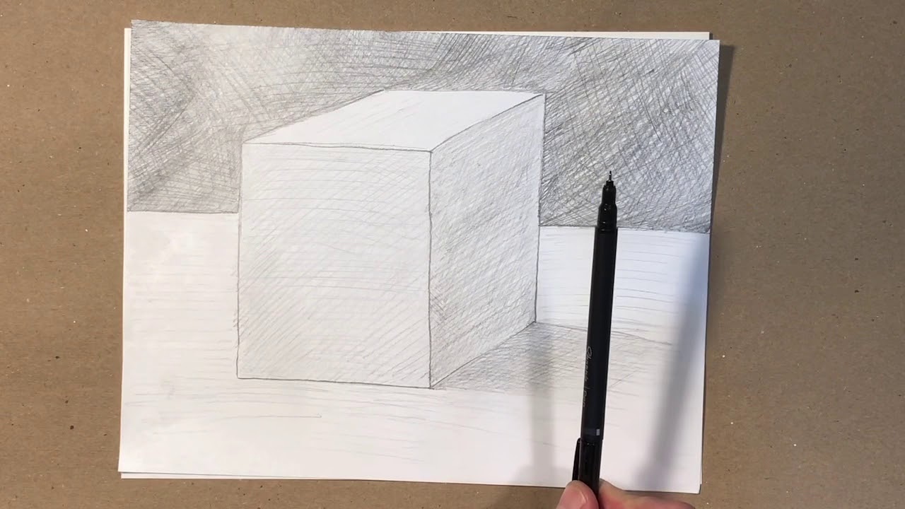 Crosshatched value drawing - cube - YouTube
