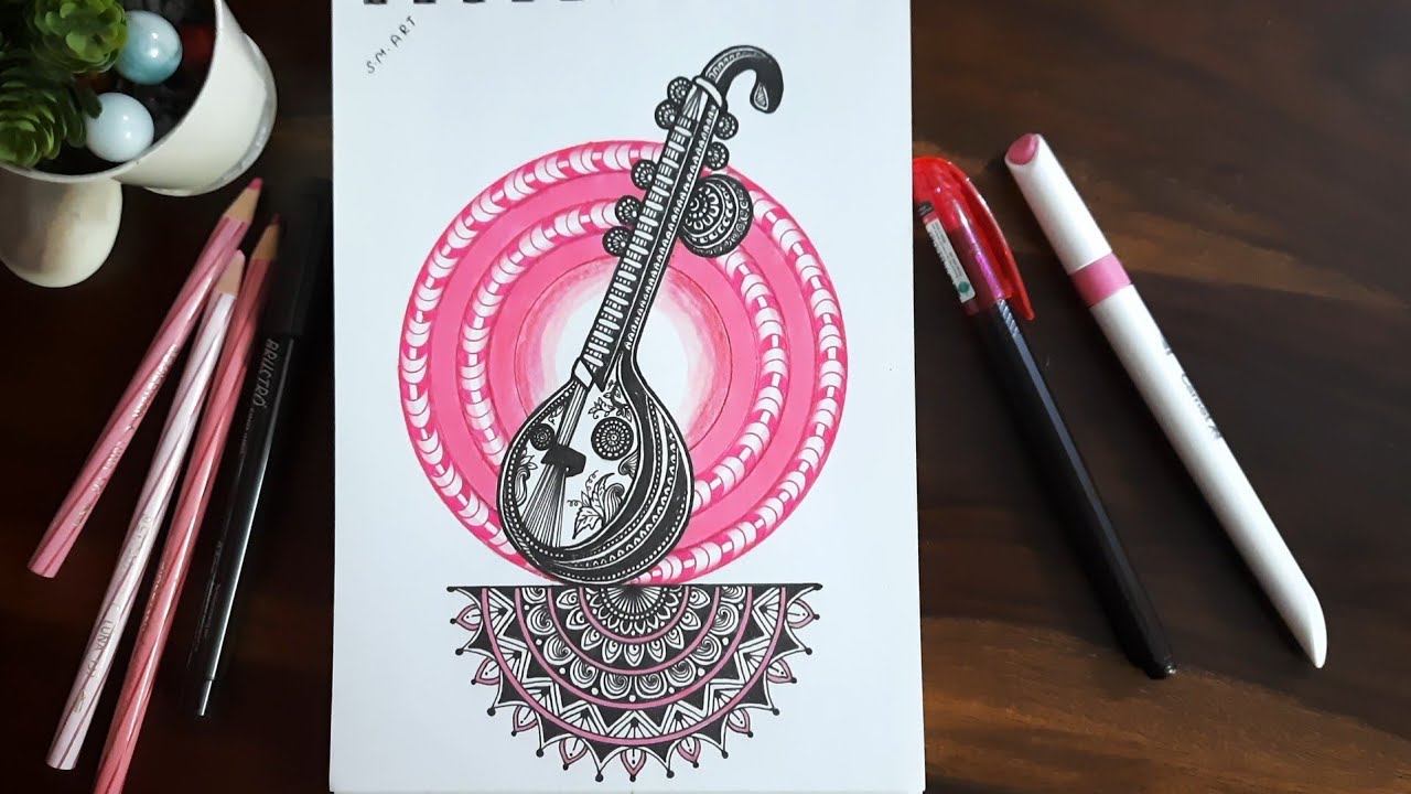Veena Mandala || Mandala art || Musical instrument artwork || Pink ...
