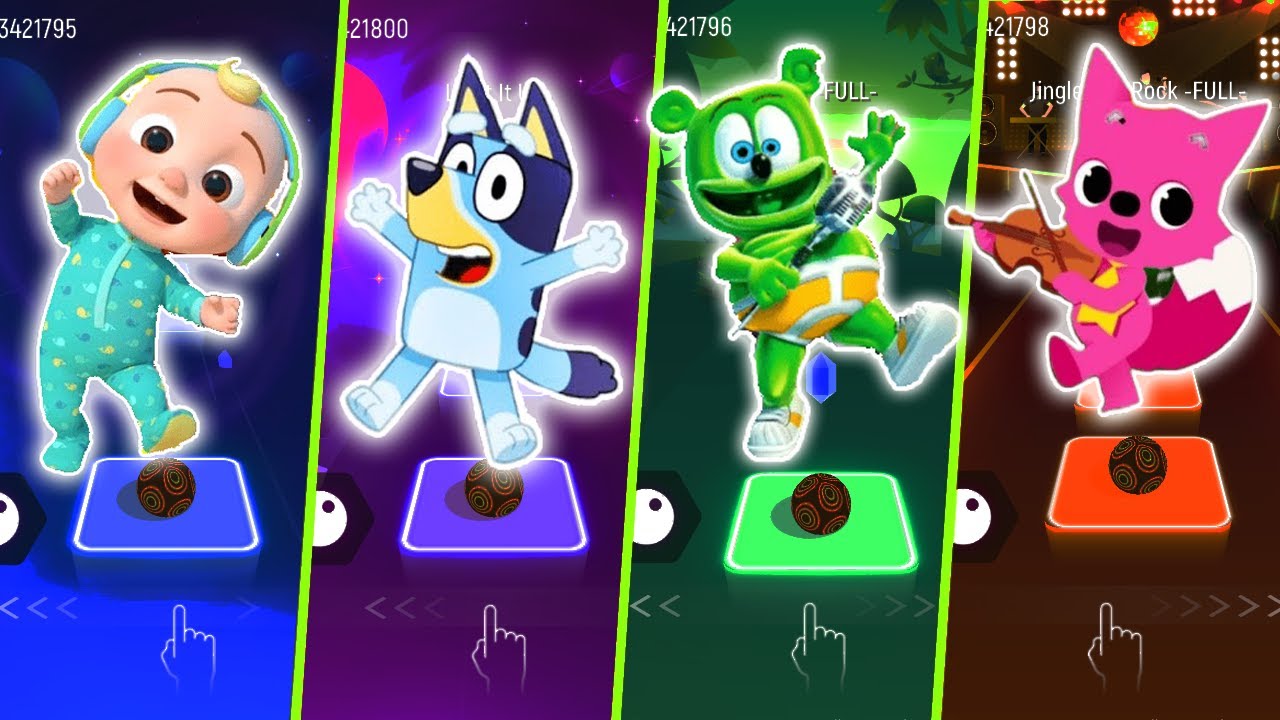Cocomelon 🆚 Bluey Bingo 🆚 Gummy Bear 🆚 Pinkfong | Tiles Hop - YouTube