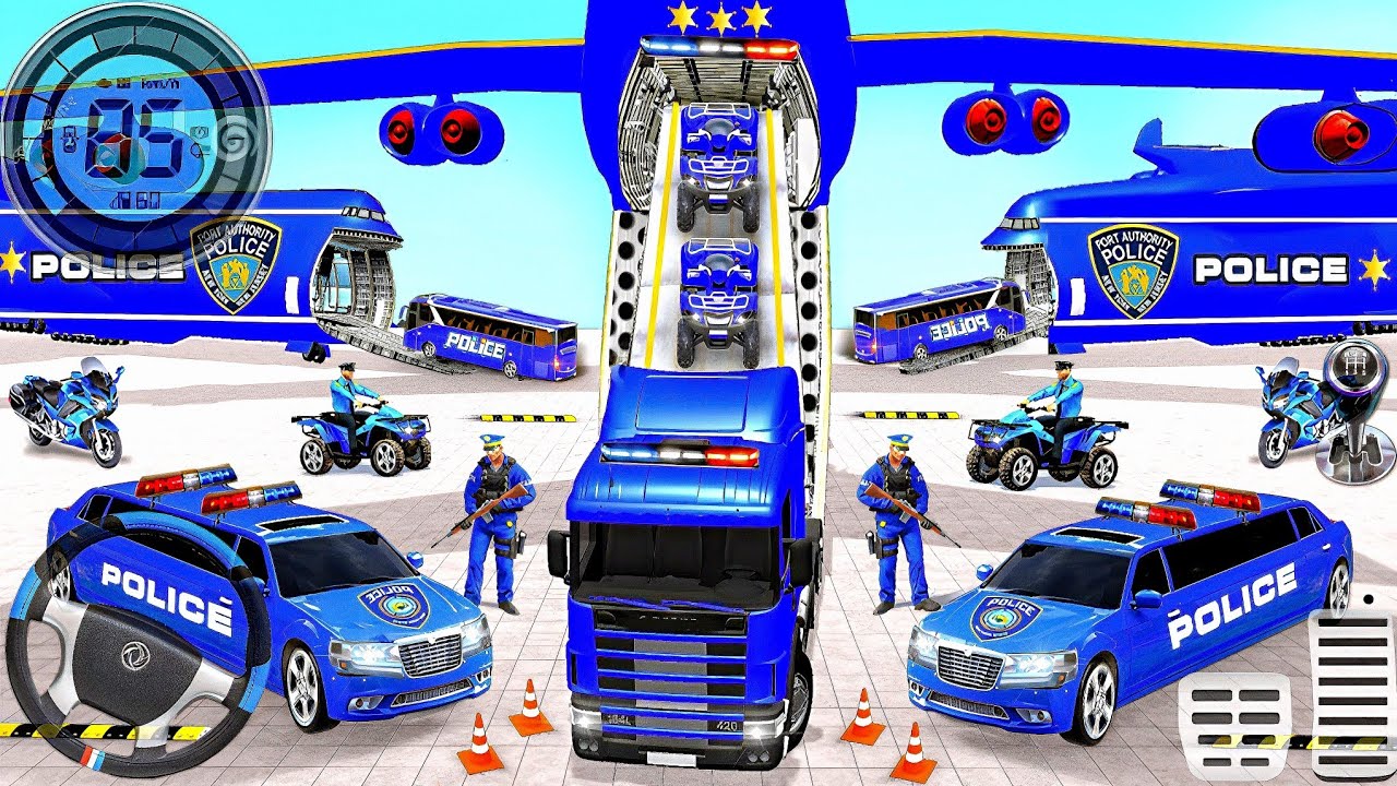 US Police Car Park Transporter Trailer Truck Simulator Driving 3D ...