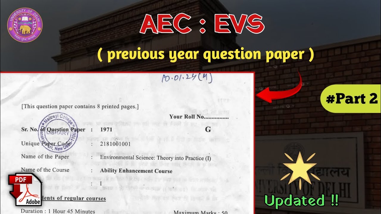 AEC : EVS pyq | EVS previous year question paper du | Part 2 | evs 1 ...