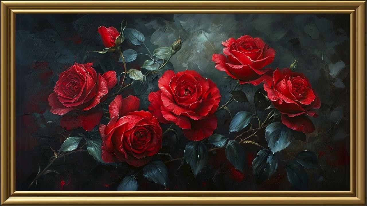 Vintage Red Roses Painting | Frame TV Art Screensaver for TV Wallpaper ...