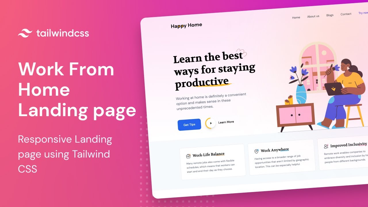 Work From Home Landing Page using Tailwind CSS | Speed Code - YouTube
