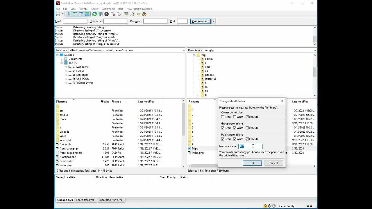 Change permissions (CHMOD) with FileZilla - YouTube