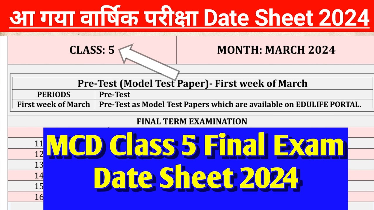 Class 5 MCD Final Exam Date Sheet Ndmc edmc sdmc School Delhi # ...