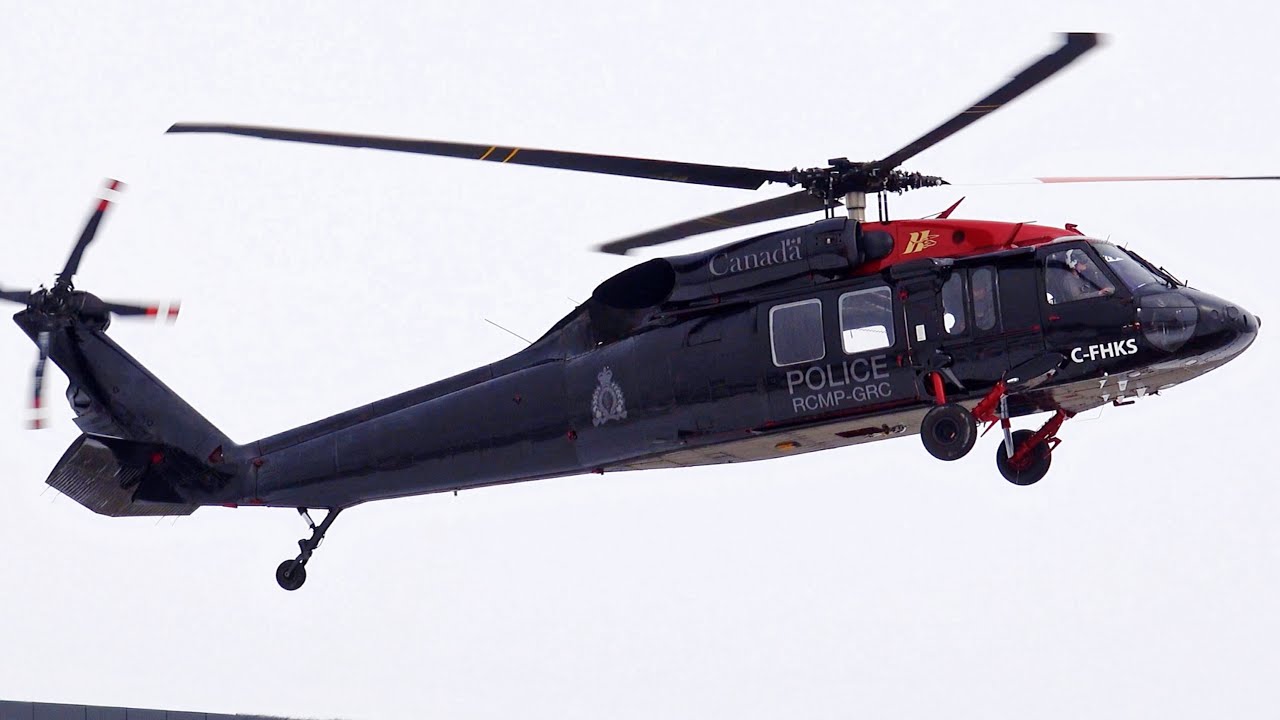 [4K] RCMP BORDER SECURITY UH-60 BLACKHAWK LANDING IN WINDSOR FOR FUEL ...
