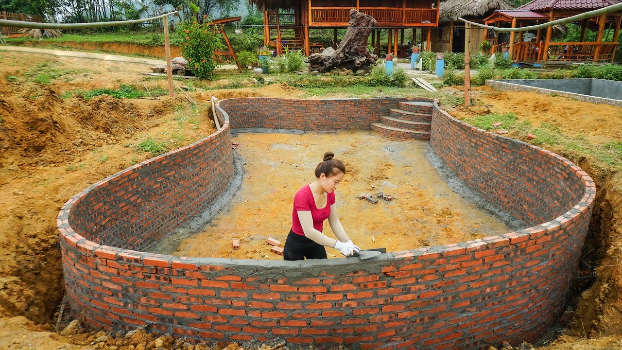 Alone Building Swimming Pool With Brick And Cement For Hot Summer | My ...