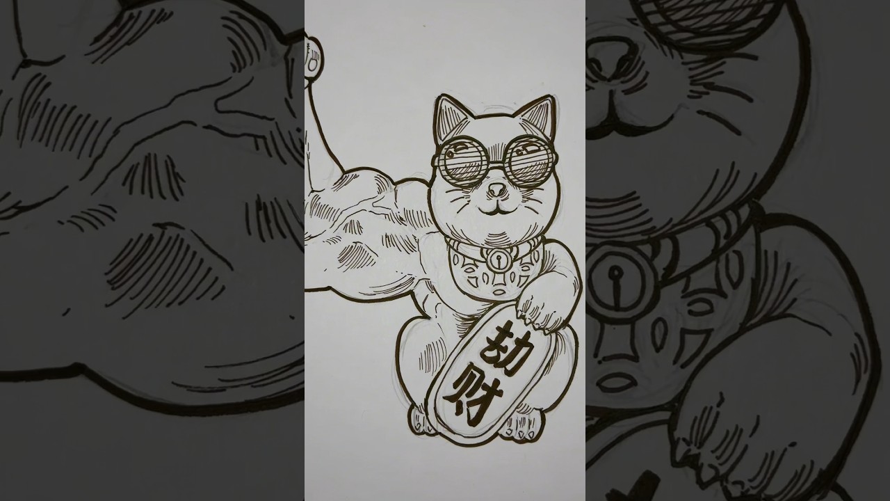 Drawing a Funny BUFF Lucky Cat | Moodtober Day 7 #silly | #art #sketch #drawing #luckycat - YouTube