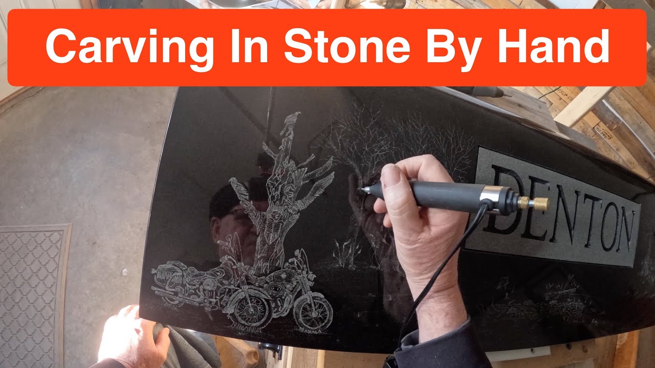 Hand engraving a headstone - YouTube