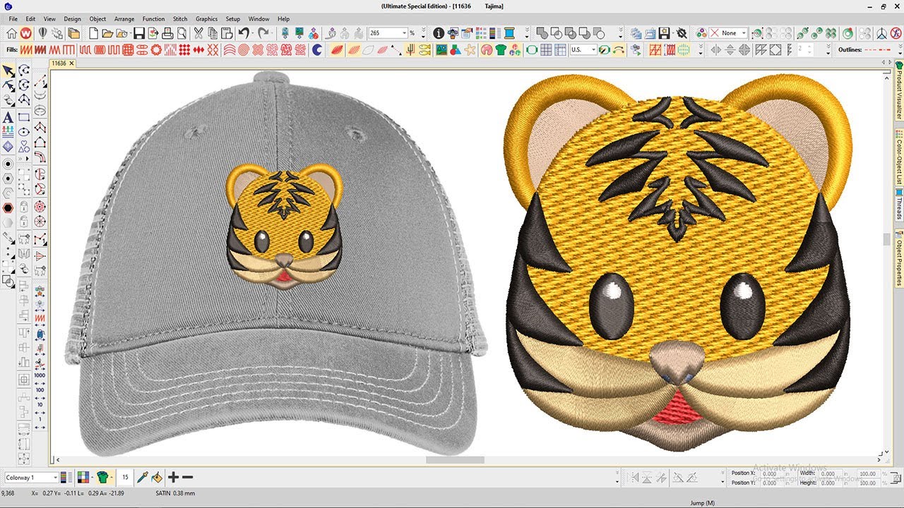 Cute Tiger Embroidery logo for Cap - YouTube