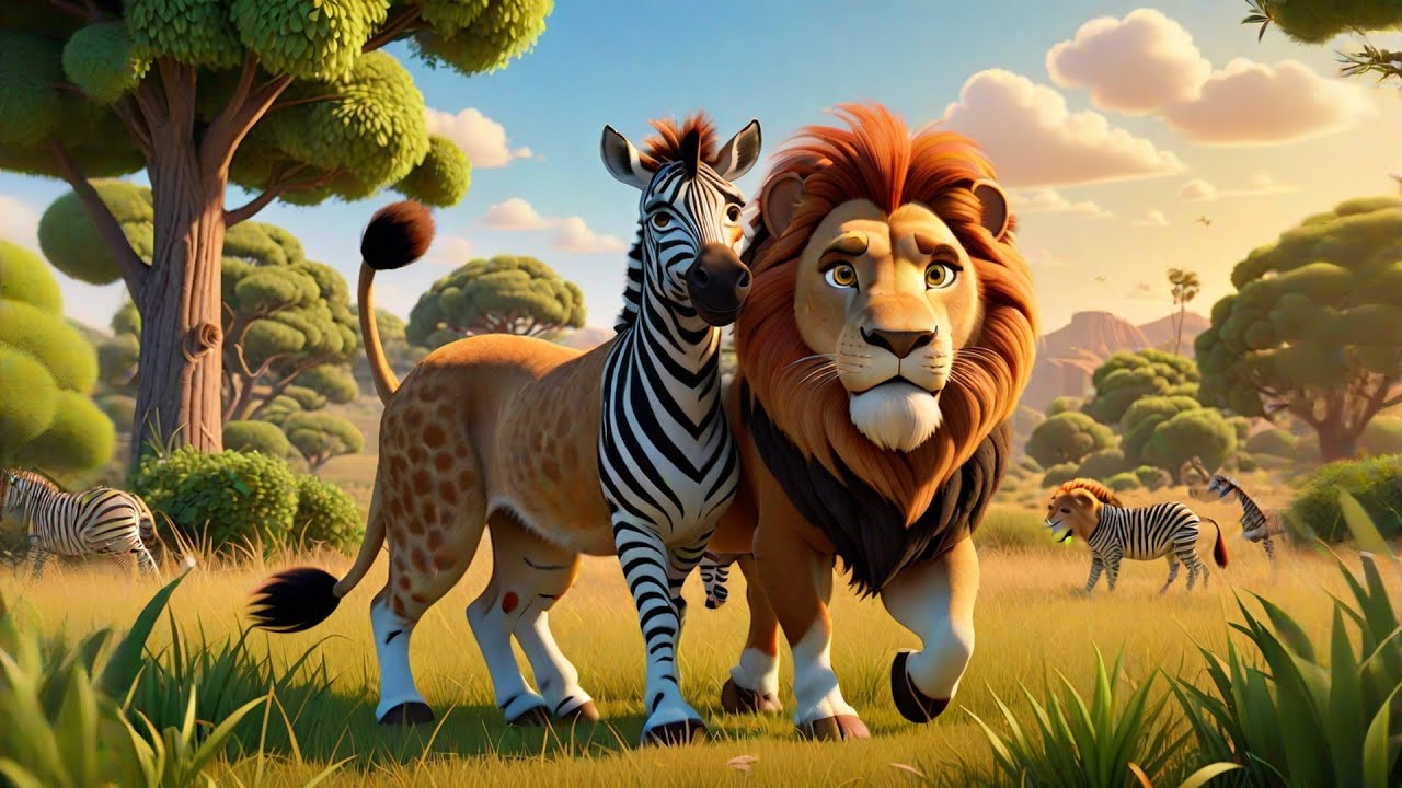 Four Roaring Lions Race and Run | Jungle Animal Song for Kids ...