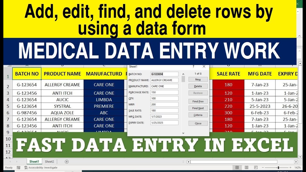 data entry in excel excel work in medical practice - YouTube