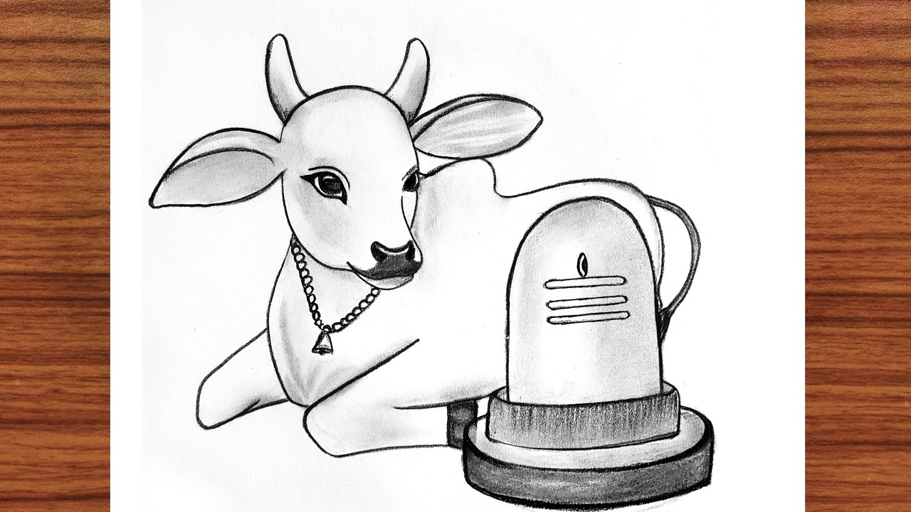 shivling with cow easy drawing | beautiful simple Shiva drawing |nandi ...