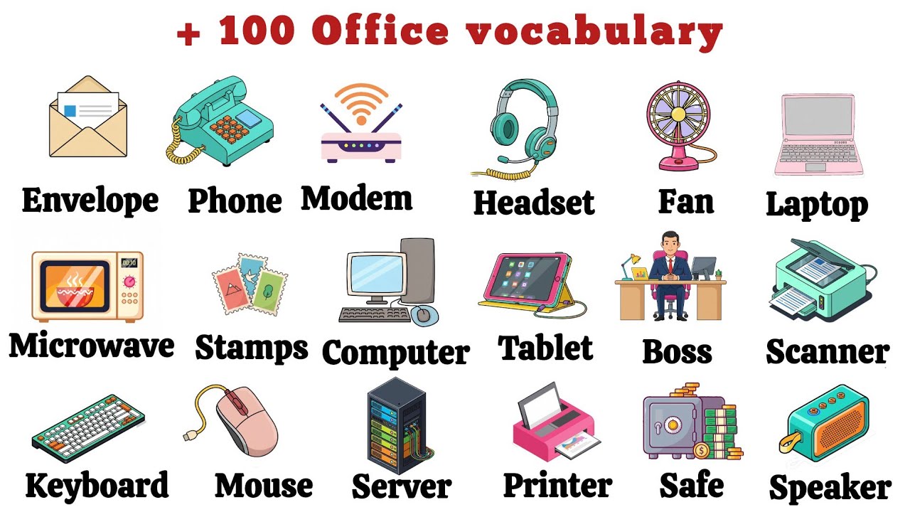 🖇️ Learn 100 Office Words in English with pictures|ESL Vocabulary # ...