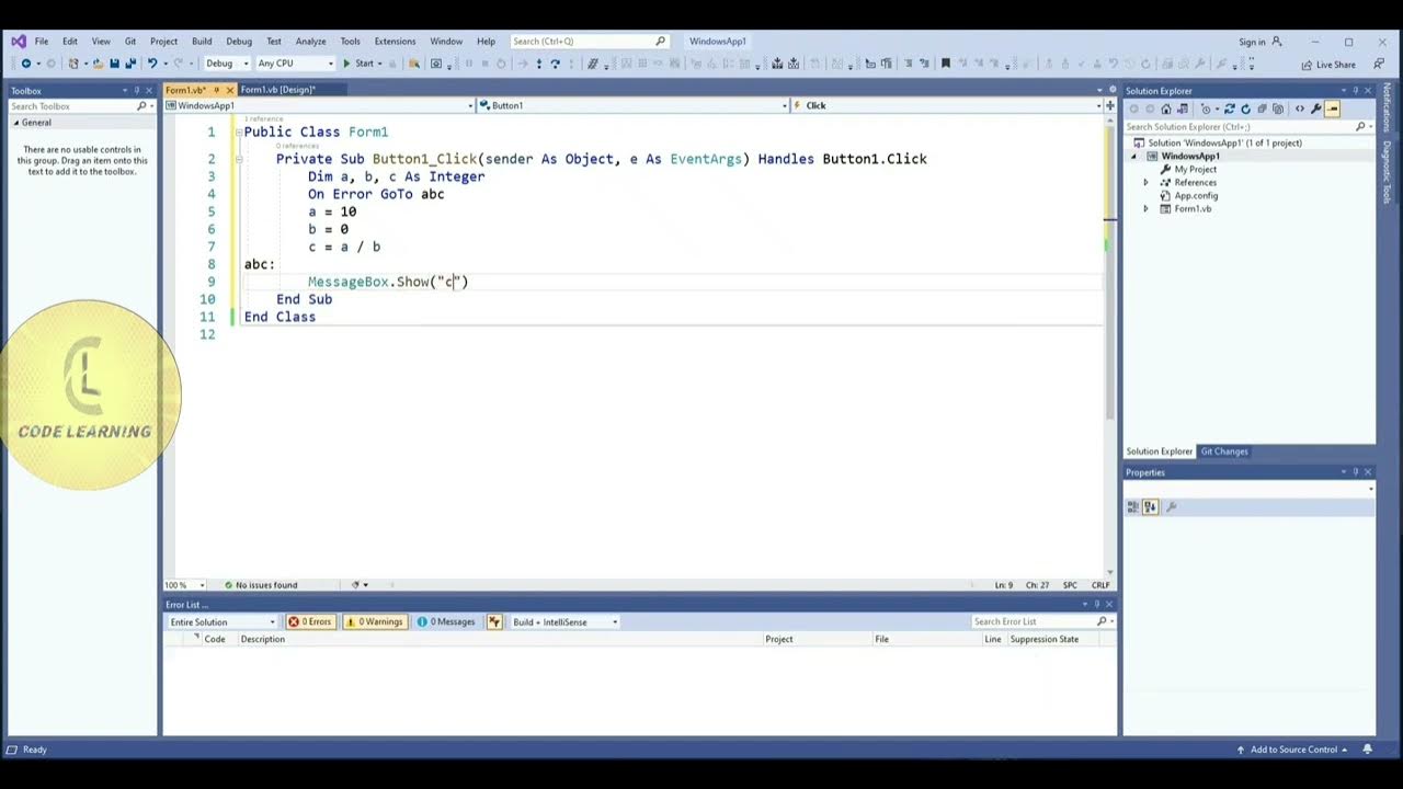 Vb Exception Handling Onerrorgoto Codelearning Youtube