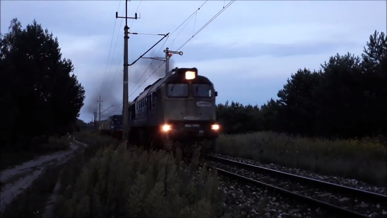 M62-1663 [Captrain Polska] z pociągiem kontenerowym, jedzie do Kolbuszowej. - YouTube