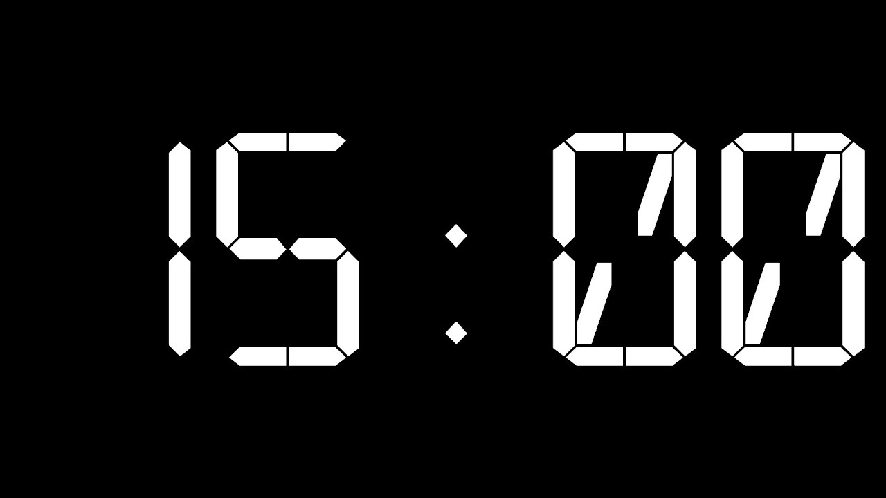 15 Minute Countdown Timer | White Digital Clock on Black Background ...