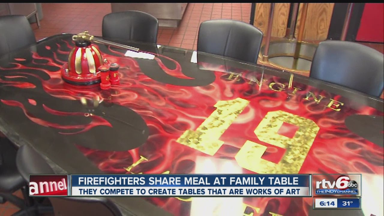 Firefighters share meal at family table - YouTube