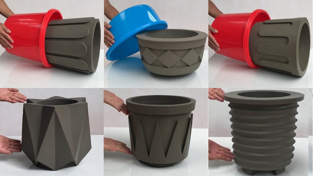 Beautiful And Unique - How To Make 6 Flower Pots From Cement / DIY ...