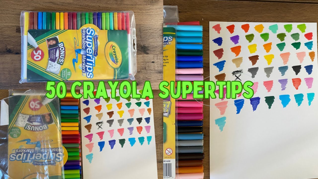 CRAYOLA SUPERTIPS 50 PACK - UNBOX & SWATCH - YouTube