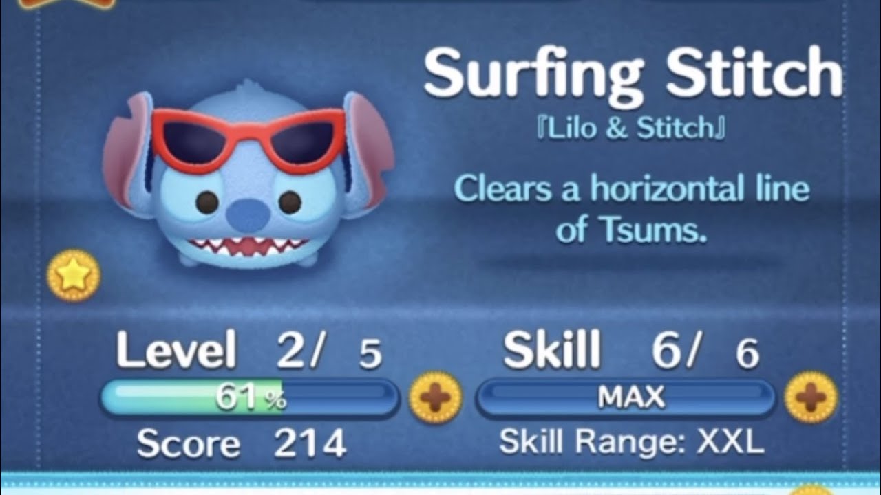 Surfing Stitch | Max Skill 6 | Disney Tsum Tsum Gameplay | HIGH COINS ...