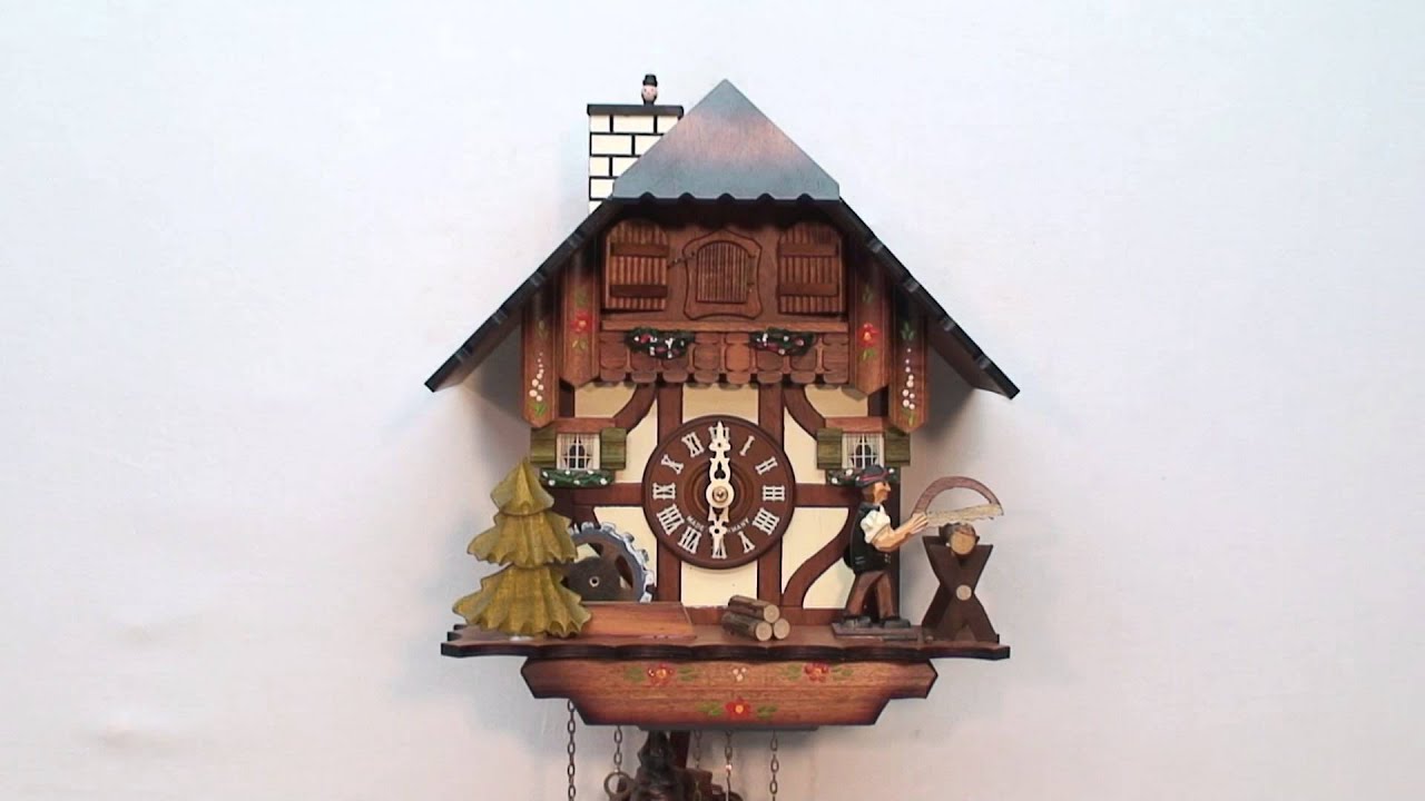 Cuckoo Clock With: Man Sawing, Chimney Sweep & Water Wheel - YouTube