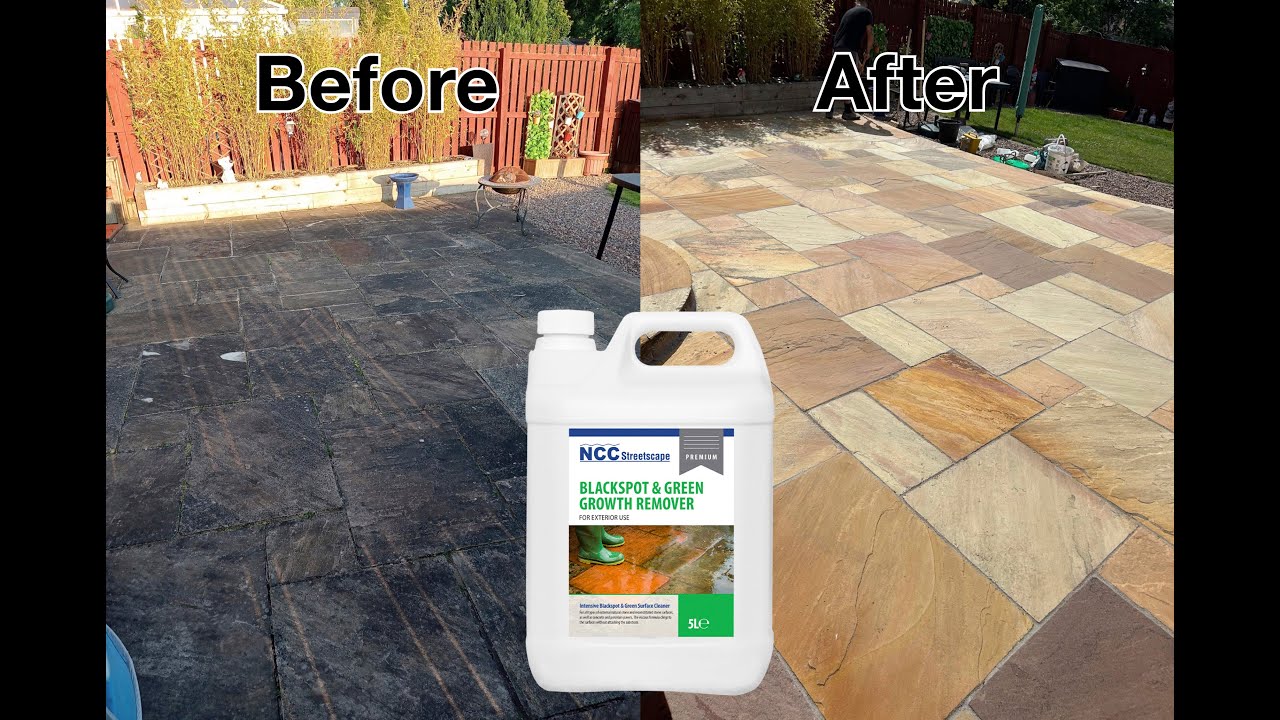 How to clean Patios & Paving using NCC Blackspot & Green Growth Remover ...