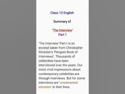 The Interview Class 12 Summary Cbse Exam - YouTube