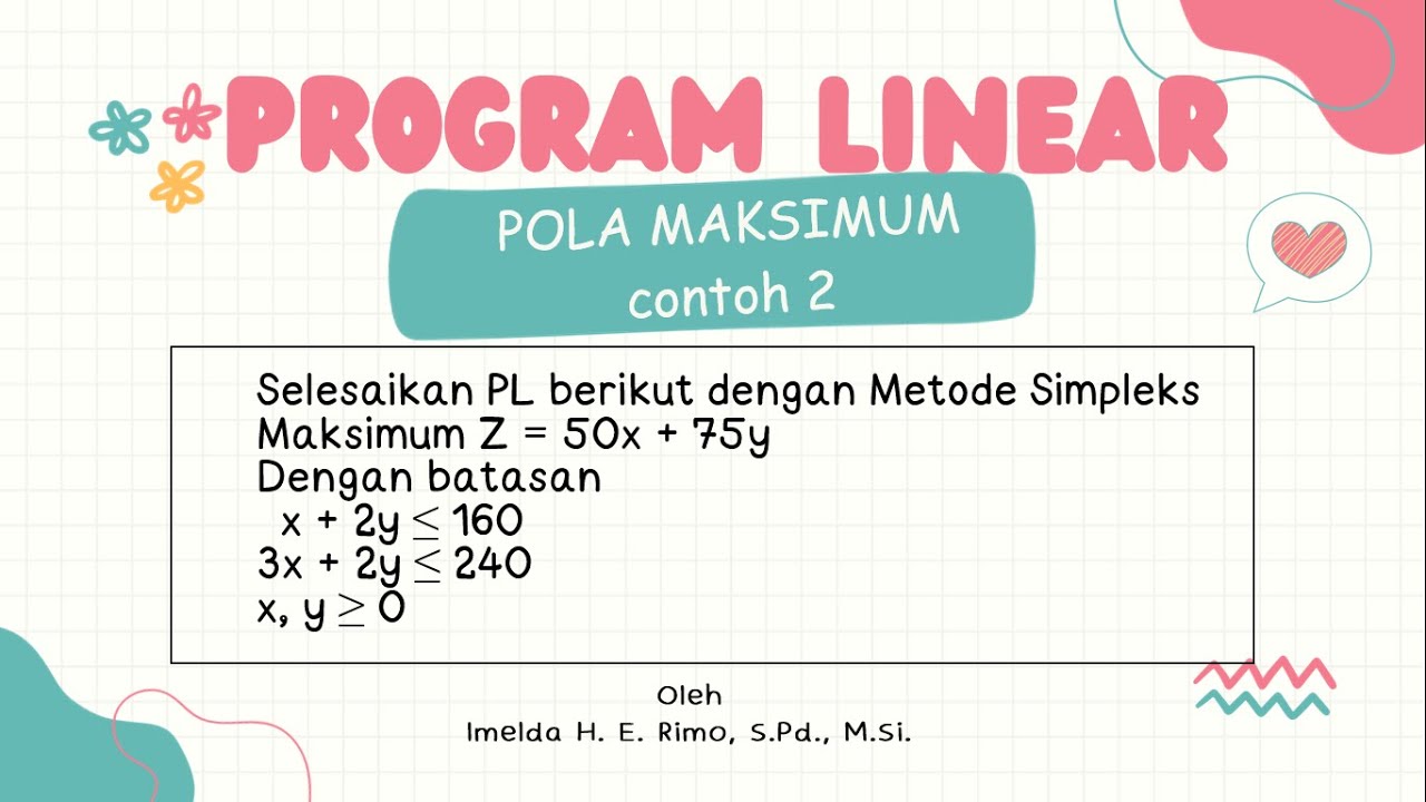 Menyelesaikan Program Linear Pola Maksimum dengan Metode Simpleks (Contoh 2) - YouTube