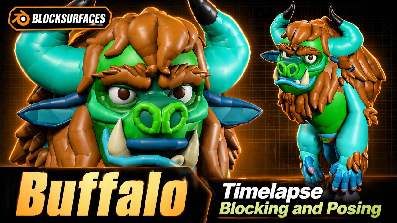 Timelapse blocking and posing Buffalo in Blender with BlockSurfaces ...