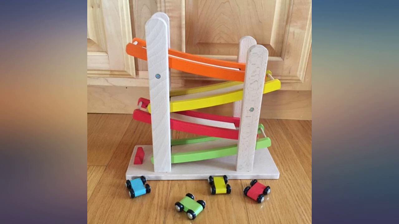 EverEarth Jr. Ramp Racer. Race Track for Toddlers and 4 Wood Cars, Race ...