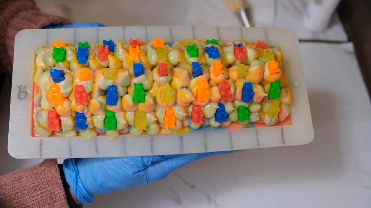 Making and Cutting Yummy Gummy Cold Process Soap | With Piping and ...