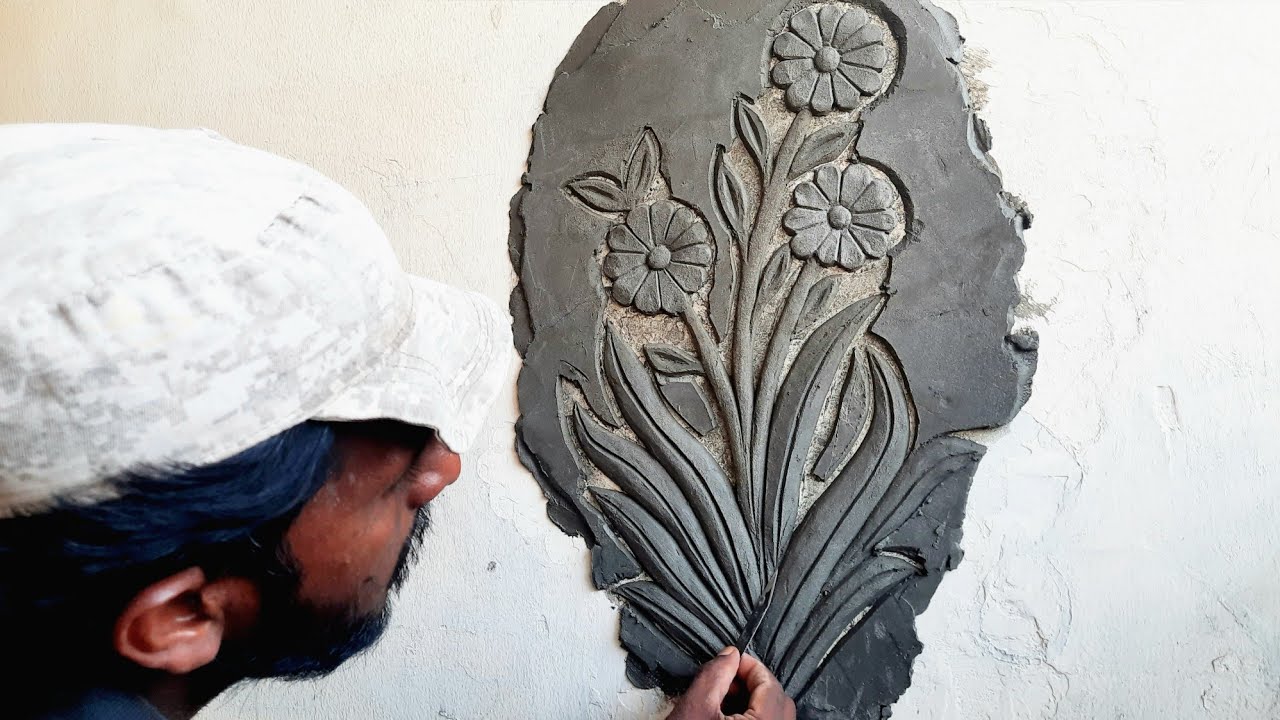 How to make simple cement flower design #art# hibiscus design ...