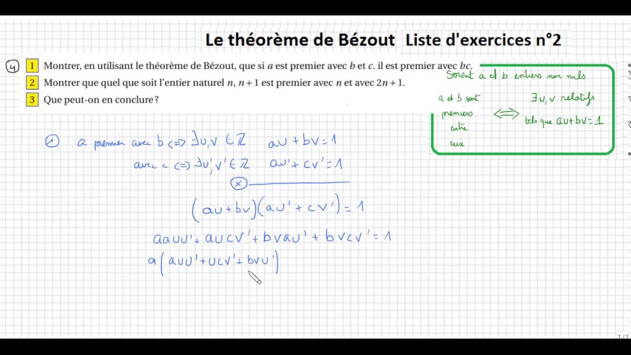TS-spé-PGCD,Bézout,Gauss- le théorème de Bézout - exercices liste 2 (2/ ...