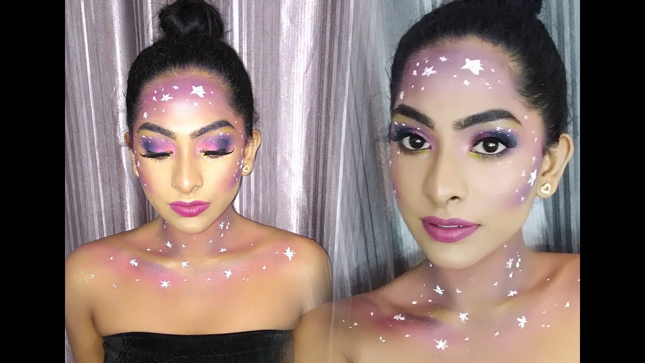 Galaxy face makeup| halloween|Theme party makeup - YouTube
