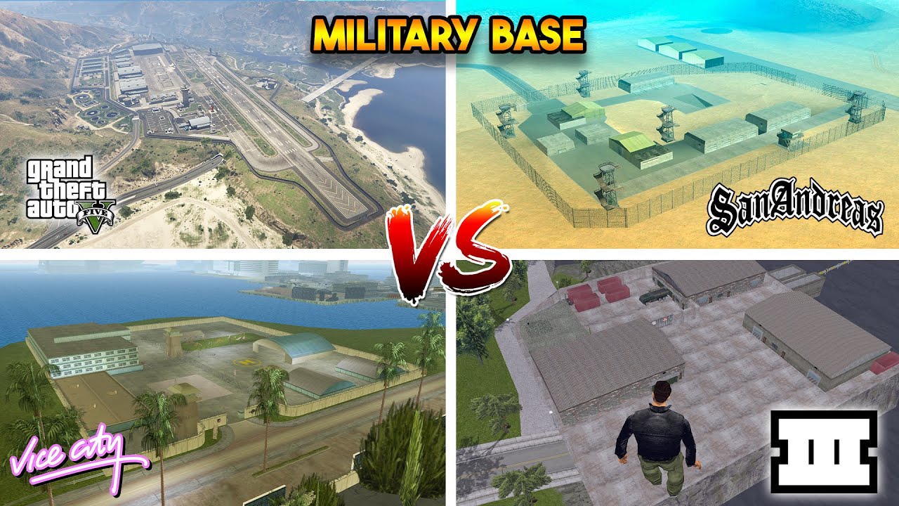 GTA ALL MILITARY BASES (WHICH IS BEST? GTA 5, GTA SAN, GTA VC, GTA 3 ...