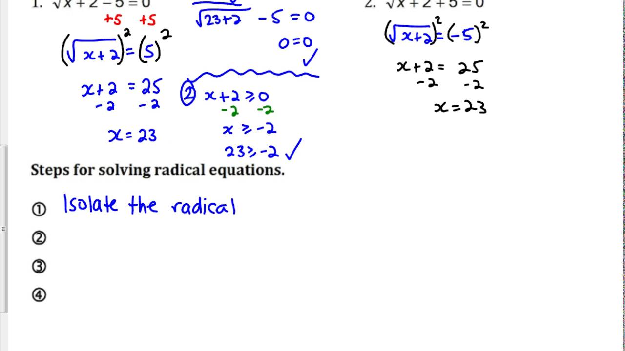 Lesson 5 Solving Radical Equations - YouTube