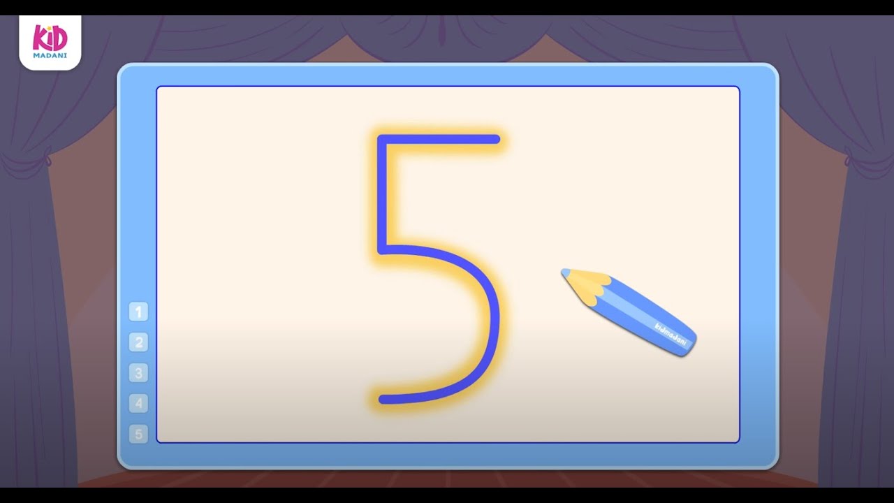 Animasi Kartun Belajar Menulis Angka Lima, 5, Untuk Anak PAUD Umur tiga ...