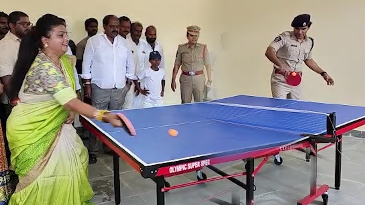 Minister Roja Playing Table Tennis With Chittoor SP Rishanth Reddy ...