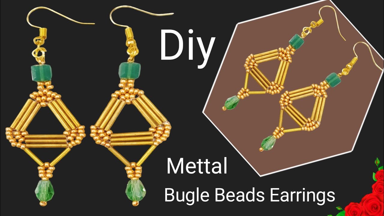 Mettal Bugle Beads Earrings//Bugle Beads Earrings 12.mm//Royal Bugle ...