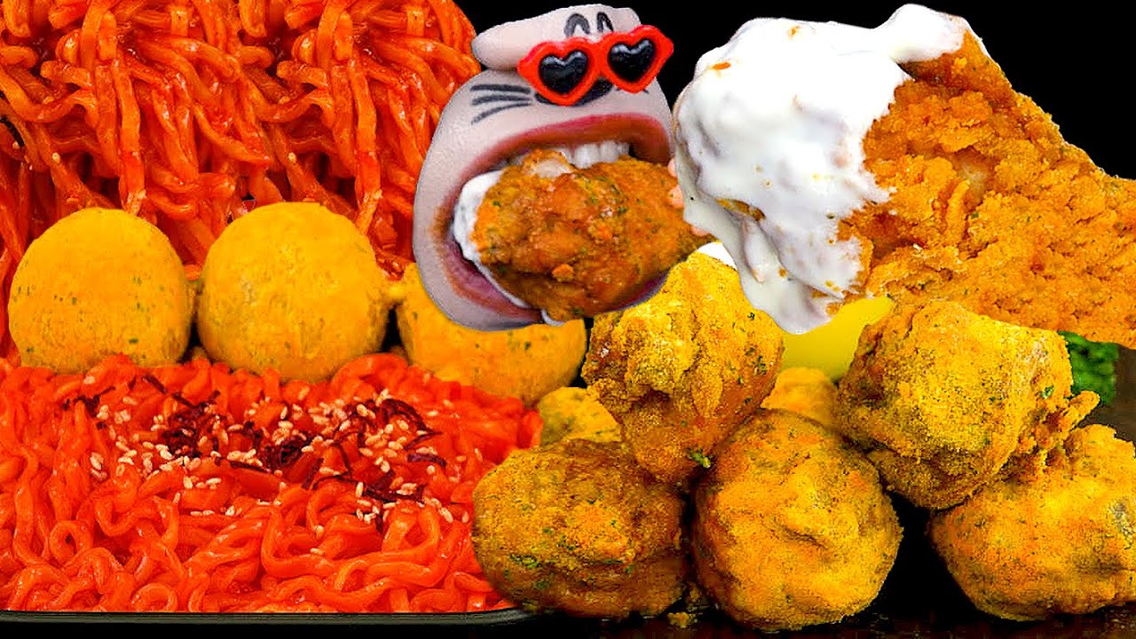 Cheesy Chicken, Spicy Fire Noodles, Cheese Balls Feast 🍗🧀 | REALMOUTH's ...