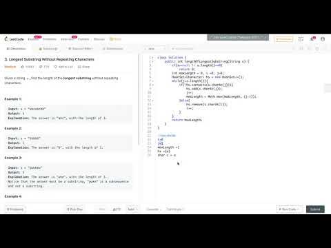 Leetcode 3: Longest substring without repeating characters (Java) - YouTube