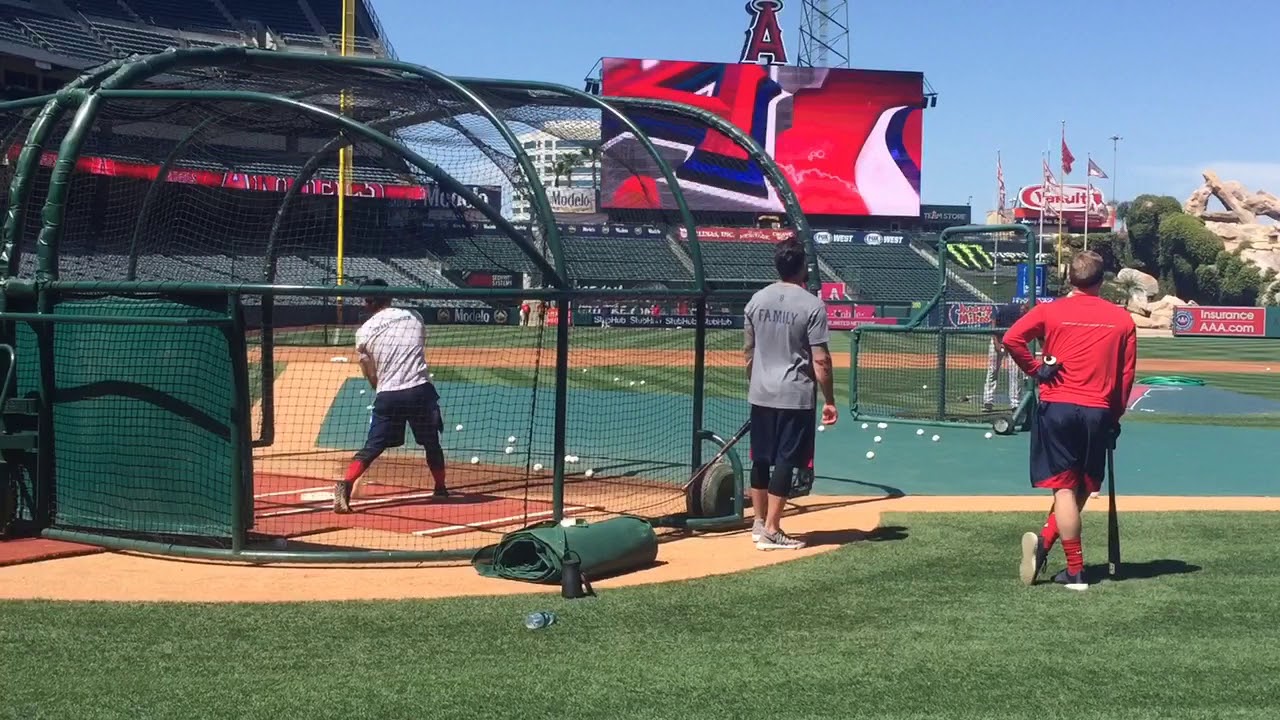 Tzu-Wei Lin, Boston Red Sox infielder, takes batting practice at Angel ...