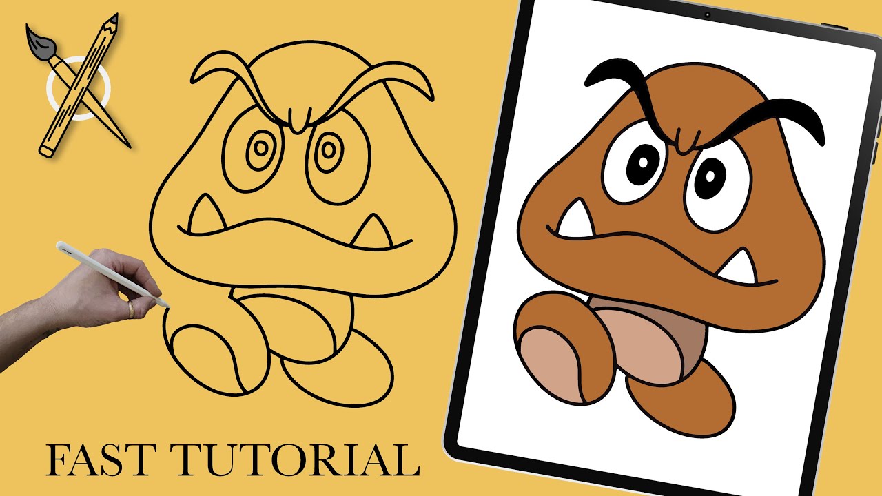 HOW TO DRAW GOOMBA FROM THE SUPER MARIO BROS MOVIE! EASY STEP BY STEP TUTORIAL! DRAGON FAST ...