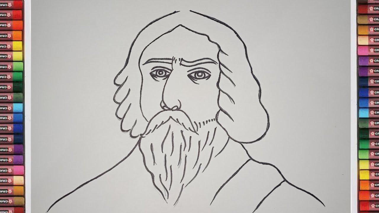 How to draw Rabindranath Tagore || Rabindranath Tagore Line Drawing ...
