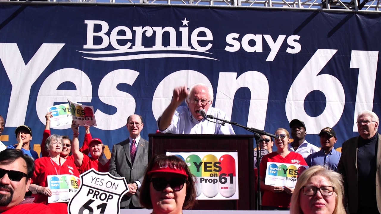 Bernie Sanders Says YES on Prop 61 at Rally at Pershing Square - YouTube