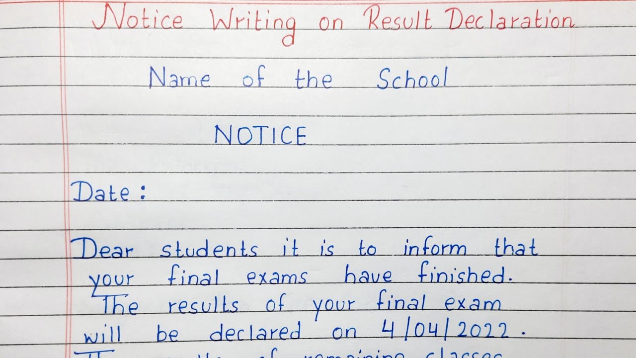 Write Notice On Result Declaration | Notice Writing | English - YouTube