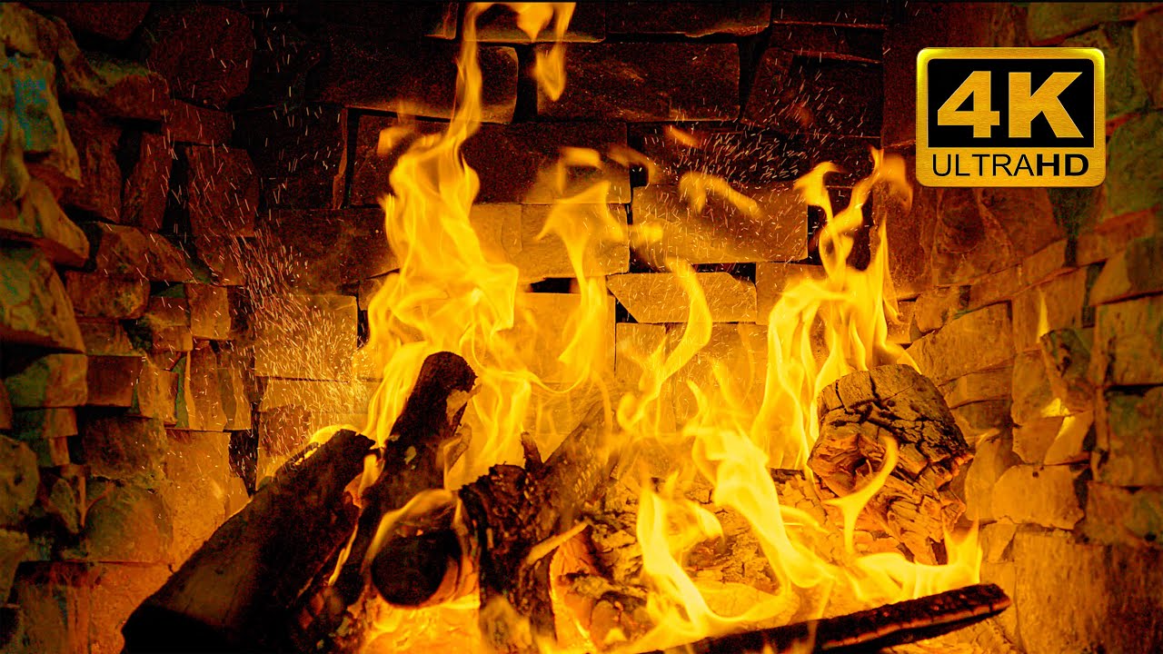 🔥 Cozy Burning Logs in Fireplace 🔥 4K Virtual Fireplace with Relaxing ...