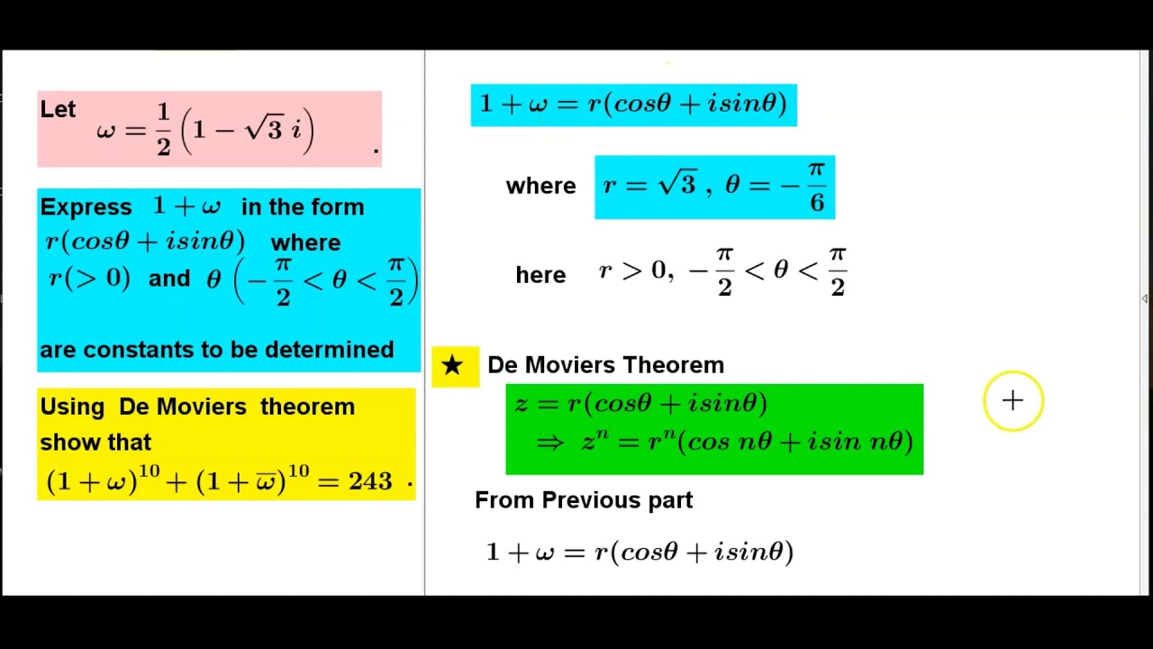 COMPLEX NUMBER-DE MOIVRES THEOREM - YouTube